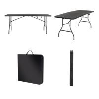 China Plastic Folding Table Black 6ft Molded for Indoor Outdoor Banquet Picnic Iron Frame for sale