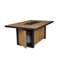 China Outdoor Dining Fire Table Propane Gas Fire Pit Table with Teak Wood Aluminum Frame for sale