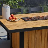 China Outdoor Dining Fire Table Propane Gas Fire Pit Table with Teak Wood Aluminum Frame for sale