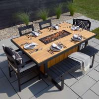 China Outdoor Dining Fire Table Propane Gas Fire Pit Table with Teak Wood Aluminum Frame for sale