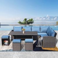 China Outdoor Sofa Patio Garden Balcony Pool Beach Woven PE Wicker Rattan Lounge Modular Sofa Set for sale