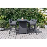 China Outdoor Luxury Bar Set Furniture Aluminum Garden Furniture Dining Set with Fire Pit 87kg for sale