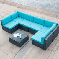China Hotel Outdoor Indoor Patio Garden Balcony Pool Beach Woven PE Wicker Rattan Lounge Sectional Modular Sofa Set for sale