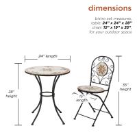 China AJUNION 3 Piece Iron Mosaic Tile Patio Bistro Set with Ceramic Table and Folding Chairs for sale