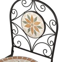 China AJUNION 3 Piece Iron Mosaic Tile Patio Bistro Set with Ceramic Table and Folding Chairs for sale