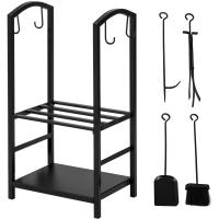 China 2 Tiers Firewood Rack W46 x D30 x H75cm Fireplace Log Holder with Fireplace and 4 Tools for sale