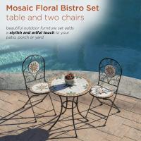 China AJUNION 3 Piece Iron Mosaic Tile Patio Bistro Set with Ceramic Table and Folding Chairs for sale