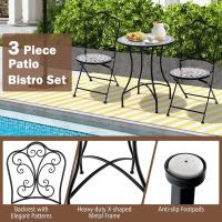 China Outdoor Furniture AJUNION 2 Seating Chair and Table Set Metal Iron Foldable Chair Antique Mosaic Tile Table Bistro Set for sale