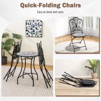 China Outdoor Furniture AJUNION 2 Seating Chair and Table Set Metal Iron Foldable Chair Antique Mosaic Tile Table Bistro Set for sale