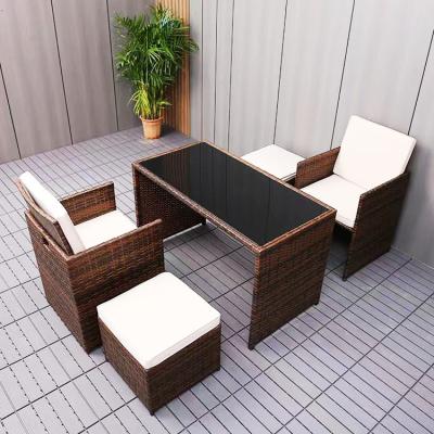 China Space Saving Garden Set Modern Plastic Rattan Corner Table and Chair for Courtyard Patio for sale