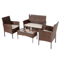 China Outdoor Set Patio Garden Courtyard Four-piece Plastic Rattan Wicker Sofas Chair Table for sale