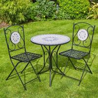 China Park Foldable Metal Table and Chair Set for Garden Backyard Antique Mosaic Bistro Set for sale