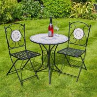 China Park Foldable Metal Table and Chair Set for Garden Backyard Antique Mosaic Bistro Set for sale