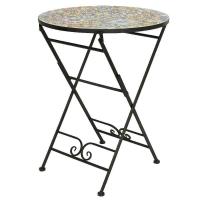 China AJUNION 3pcs Outdoor Bistro Metal Table Chair Set Antique Mosaic Ceramic for Garden for sale