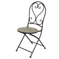 China AJUNION 3pcs Outdoor Bistro Metal Table Chair Set Antique Mosaic Ceramic for Garden for sale