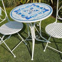 China Modern Design Ceramic Tile and Powder Coated Iron Bistro Set for Outdoor Garden Patio for sale