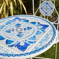 China Modern Design Ceramic Tile and Powder Coated Iron Bistro Set for Outdoor Garden Patio for sale