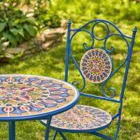 China Iron Crafts Mosaic Bistro Set 3pcs Balcony Set with Foldable Table and Chair by AJUNION for sale