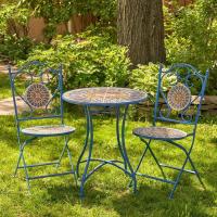 China Iron Crafts Mosaic Bistro Set 3pcs Balcony Set with Foldable Table and Chair by AJUNION for sale