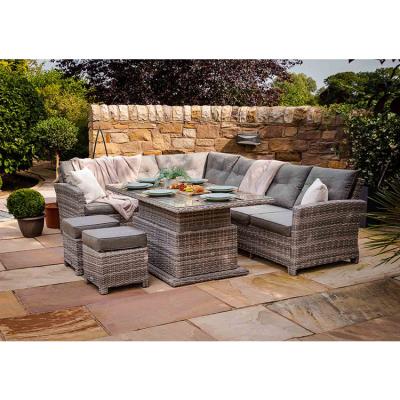 China PE Rattan AJUNION Outdoor Sectional Corner Sofa Patio Set with Adjustable Dining Table for sale