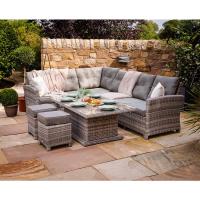 China PE Rattan AJUNION Outdoor Sectional Corner Sofa Patio Set with Adjustable Dining Table for sale