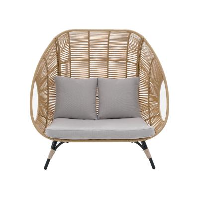 China Comfortable Outdoor Double Seat Standing Egg Chair in PE Rattan and Steel Frame for sale