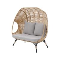 China Comfortable Outdoor Double Seat Standing Egg Chair in PE Rattan and Steel Frame for sale