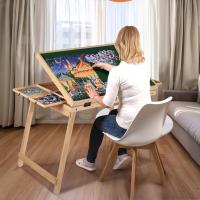 China Puzzle Board Cover Wooden Folding Drawers Jigsaw Puzzle Table with Legs 1500pcs AJUNION for sale
