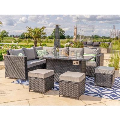 China Modular Furniture Wicker Rattan Outdoor Set with Fire Pit Table AJUNION Garden Design for sale