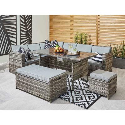 China Outdoor Garden Set with Storage Bench AJUNION 9 Seater Rattan Sectional Corner Sofa for sale