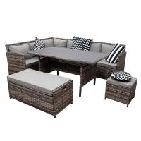 China Outdoor Garden Set with Storage Bench AJUNION 9 Seater Rattan Sectional Corner Sofa for sale