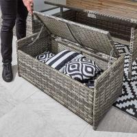 China Outdoor Garden Set with Storage Bench AJUNION 9 Seater Rattan Sectional Corner Sofa for sale