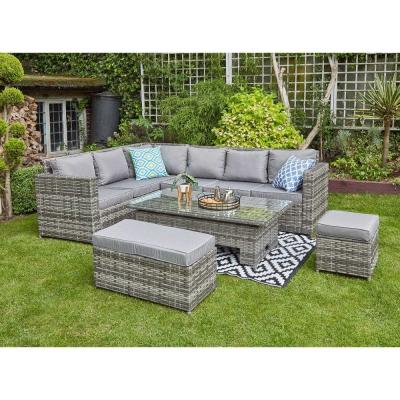 China 9 Seater Rattan Woven Garden Furniture Set with Modern Design and Adjustable Table for sale