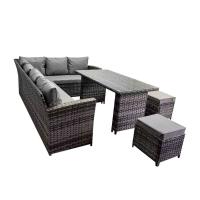 China AJUNION 9 Piece Rattan Garden Dining Set Wicker Rattan Outdoor Furniture Outdoor Sofa Set for sale