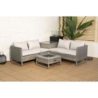 China Outdoor Rattan Sectional Sofa Set with Fire Pit Table and Storage Box AJUNION 4 Seater for sale