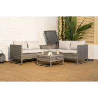 China Outdoor Rattan Sectional Sofa Set with Fire Pit Table and Storage Box AJUNION 4 Seater for sale