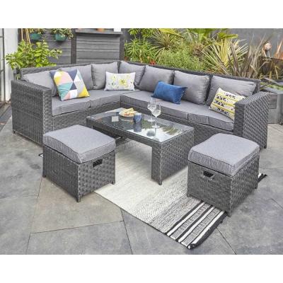 China Garden Set AJUNION 8 Seater Outdoor Furniture Rattan Corner Lounge Sofa Set for Backyard for sale