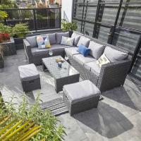 China Garden Set AJUNION 8 Seater Outdoor Furniture Rattan Corner Lounge Sofa Set for Backyard for sale