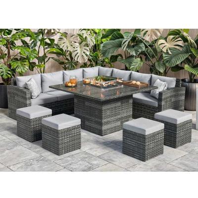 China Fire-Pit Dining Table Size L130xW130xH60cm 11 Seater Corner Sofa Patio Furniture Set for sale