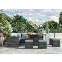 China Fire-Pit Dining Table Size L130xW130xH60cm 11 Seater Corner Sofa Patio Furniture Set for sale