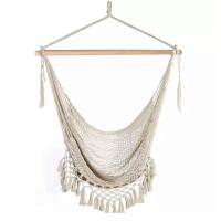 China Outdoor Garden Portable Hanging Cotton Rope Hammock Chair with Tassel Wood Stand for sale