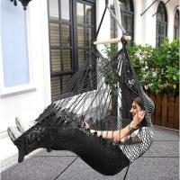 China Outdoor Garden Portable Hanging Cotton Rope Hammock Chair with Tassel Wood Stand for sale