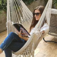 China Outdoor Garden Portable Hanging Cotton Rope Hammock Chair with Tassel Wood Stand for sale