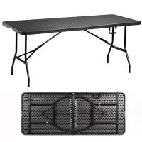 China Foldable Outdoor Banquet Table Portable Camping Furniture with Imitated Rattan Design for sale