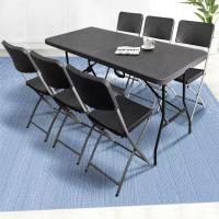 China Foldable Outdoor Banquet Table Portable Camping Furniture with Imitated Rattan Design for sale