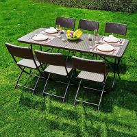 China Foldable Outdoor Banquet Table Portable Camping Furniture with Imitated Rattan Design for sale