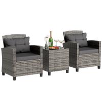 China Outdoor Bistro Set Rattan Garden Chair 2 Seating Patio Set Group with Coffee Table by AJUNION for sale