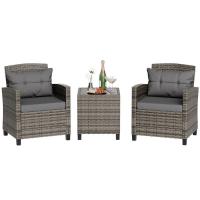 China Outdoor Bistro Set Rattan Garden Chair 2 Seating Patio Set Group with Coffee Table by AJUNION for sale