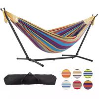 China Home Outdoor Garden Camping Portable Lightweight Folding Double Cotton Hammocks with Metal Stand for sale