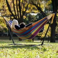 China Home Outdoor Garden Camping Portable Lightweight Folding Double Cotton Hammocks with Metal Stand for sale